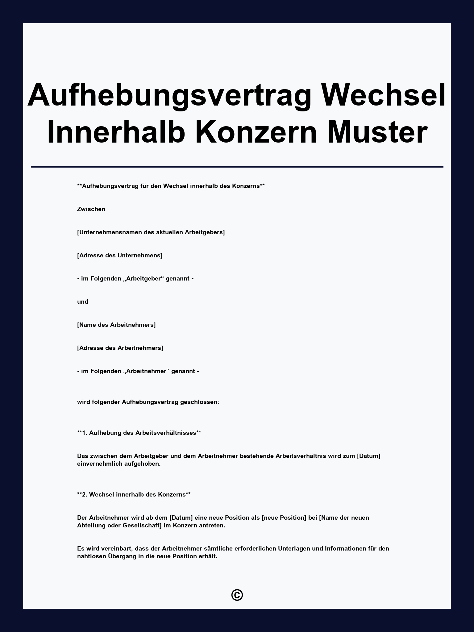 Aufhebungsvertrag Wechsel Innerhalb Konzern Muster