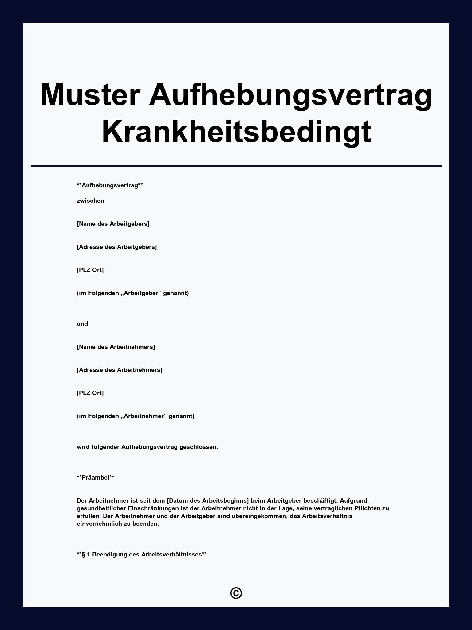 Muster Aufhebungsvertrag Krankheitsbedingt
